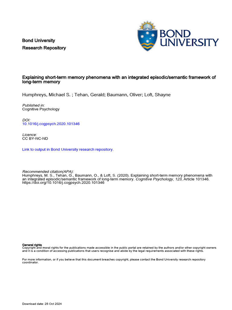 AM_Explaining_Short_Tem_Phenomena_with_an_Integrated_Episodic memory | PDF | Recall (Memory ...