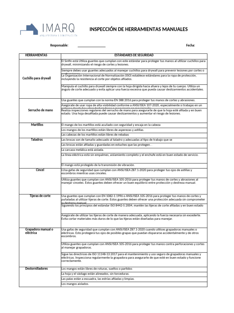 Formato Inspeccion De Herramientas