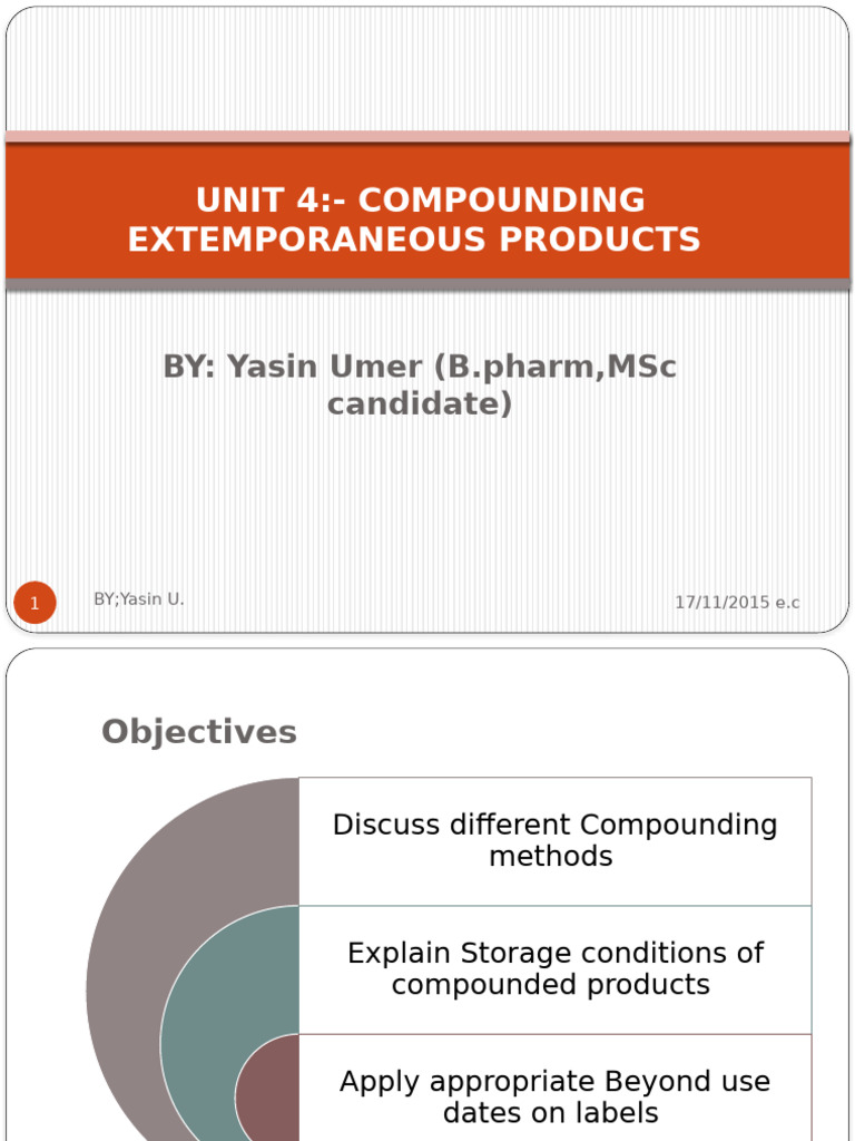 UNIT 4.compounding Extamporaneous Preparation by Yasin Umer | PDF | Emulsion | Topical Medication