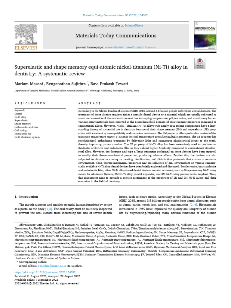 Superelastic and Shape Memory Equi-Atomic Nickel-Titanium (Ni-Ti) Alloy ...
