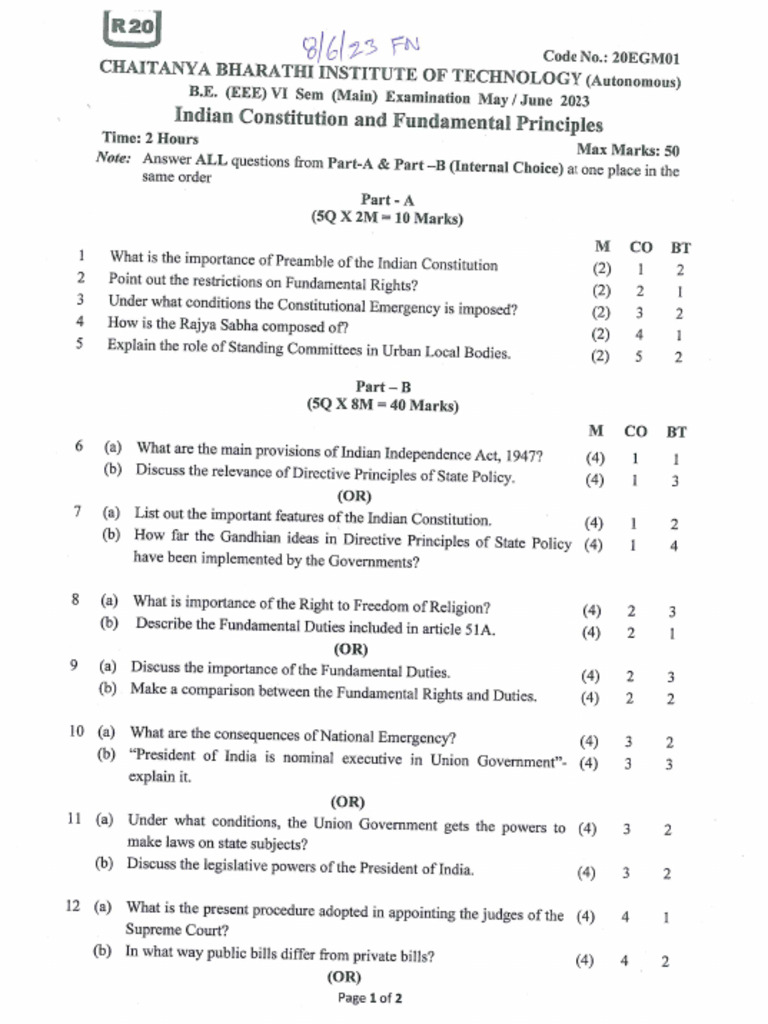 QP Main EEE VI Sem June 2023 | PDF