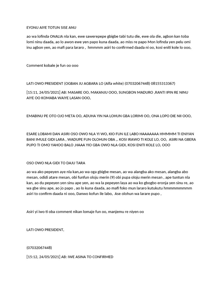 Eyonu Aiye Totun Sise Anu | PDF