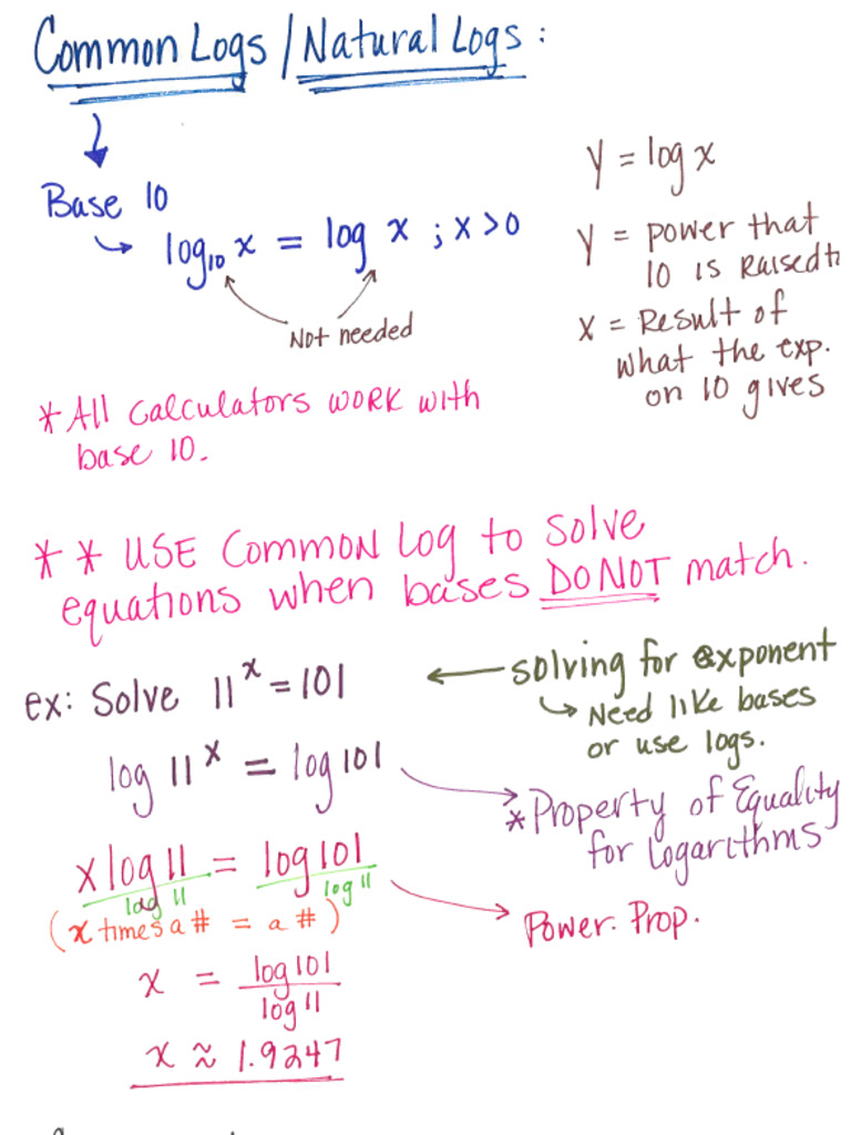 Common log & Natural log Notes 3-11-24 | PDF