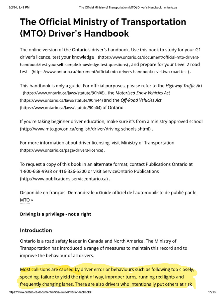 MTO Drivers Handbook | PDF