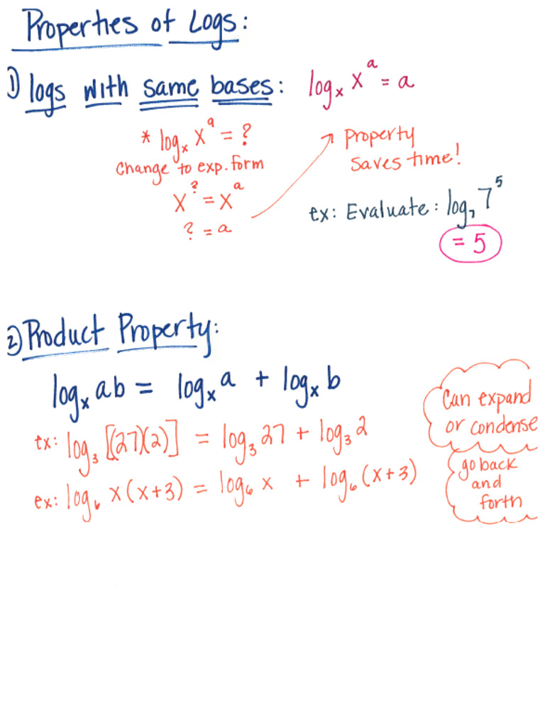 Properties of Logs Class Notes 3-4-24 | PDF