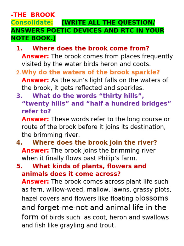 Textual Questions the Brook | PDF