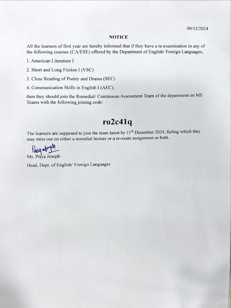 Notice For Remedial Lectures | PDF