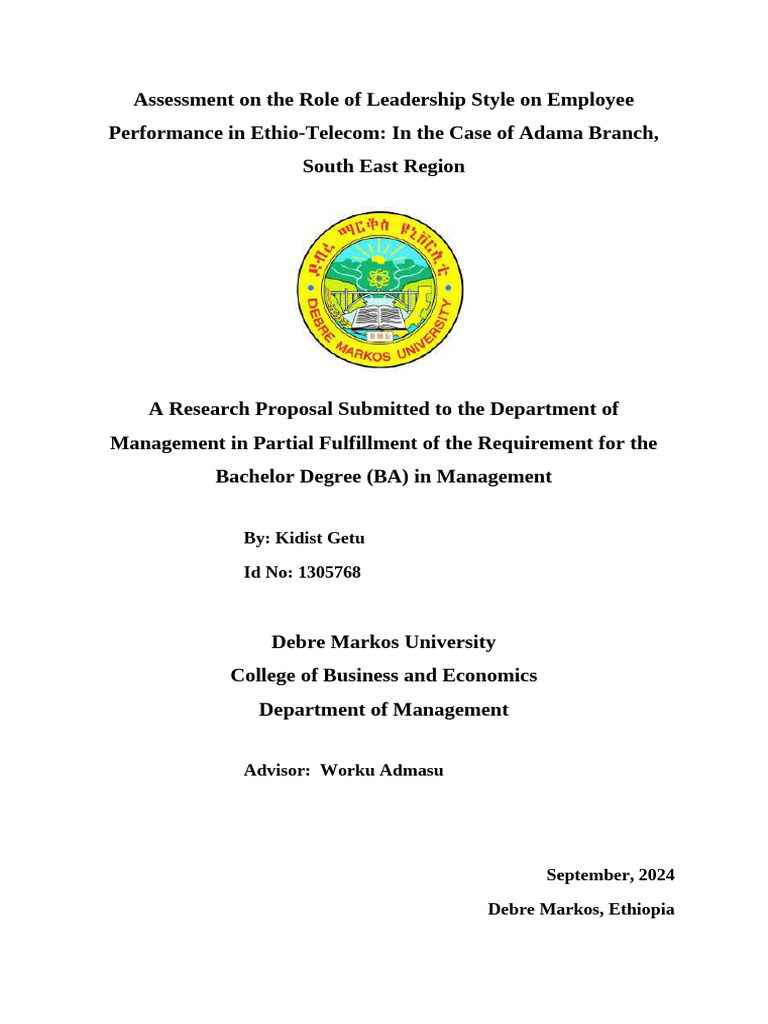 Kidist Getu First Draft Proposal 2024 | PDF | Leadership | Transformational Leadership