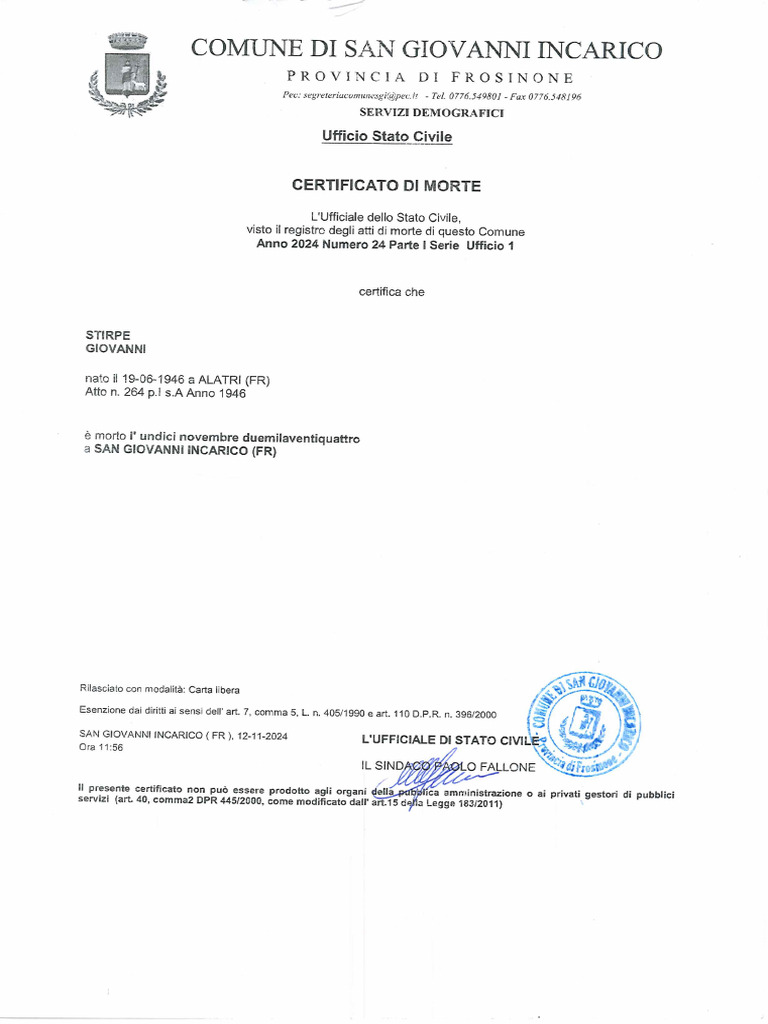 Certificato Morte | PDF