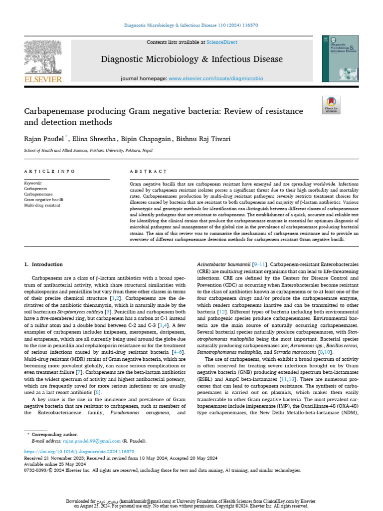 2024 Carbapenemase Producing Gram Negative Bacteria Review of ...