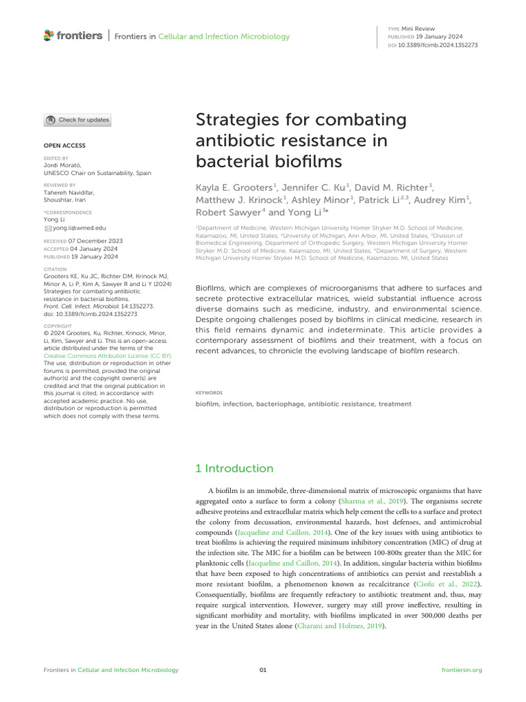 2024 Strategies for combating antibiotic resistance in bacterial biofilms | PDF | Biofilm ...