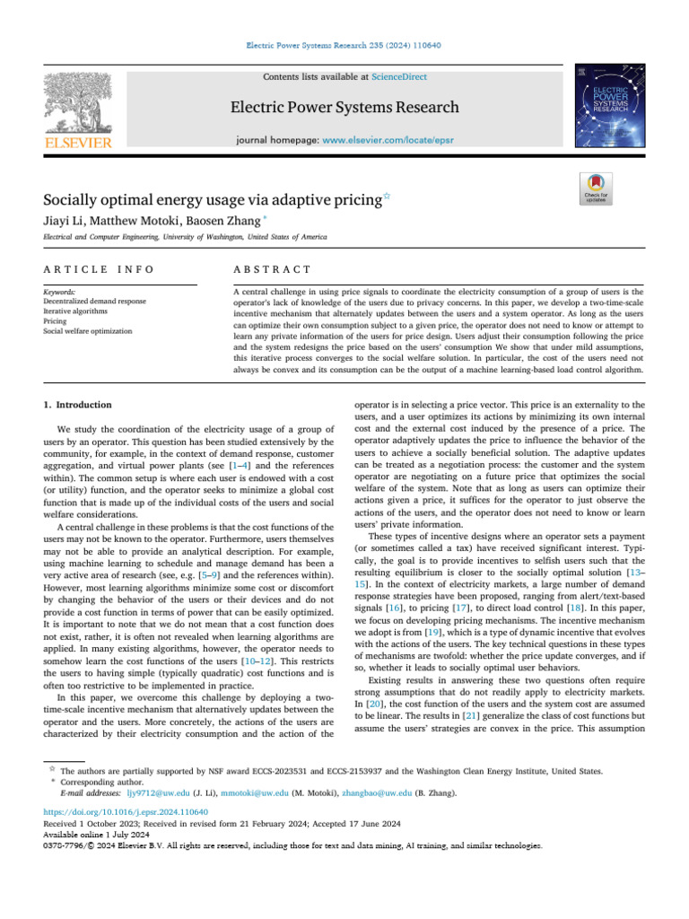 3. 2024 Socially Optimal Energy Usage via Adaptive Pricing | PDF | Mathematical Optimization ...