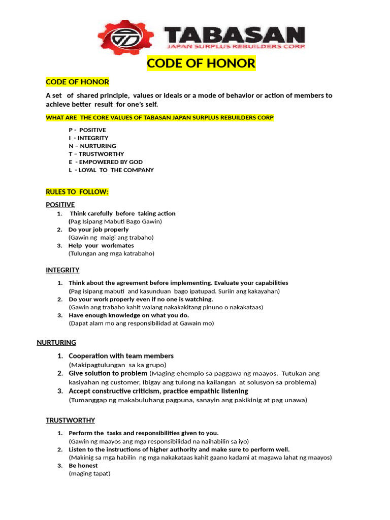 Code of Honor Guidelines for Employees | PDF | Social Psychology