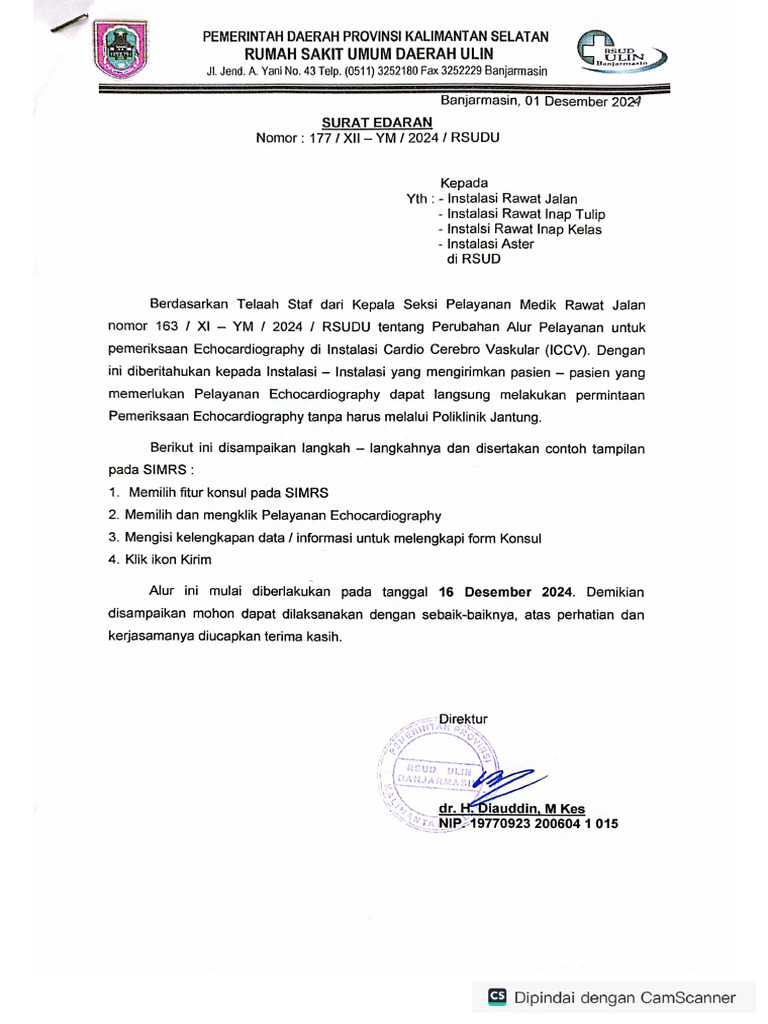 Surat Edaran - Order Echocardiography | PDF