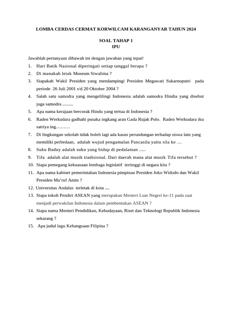 Soal Ipu - LCC 2024 - Korwilcam Karanganyar | PDF