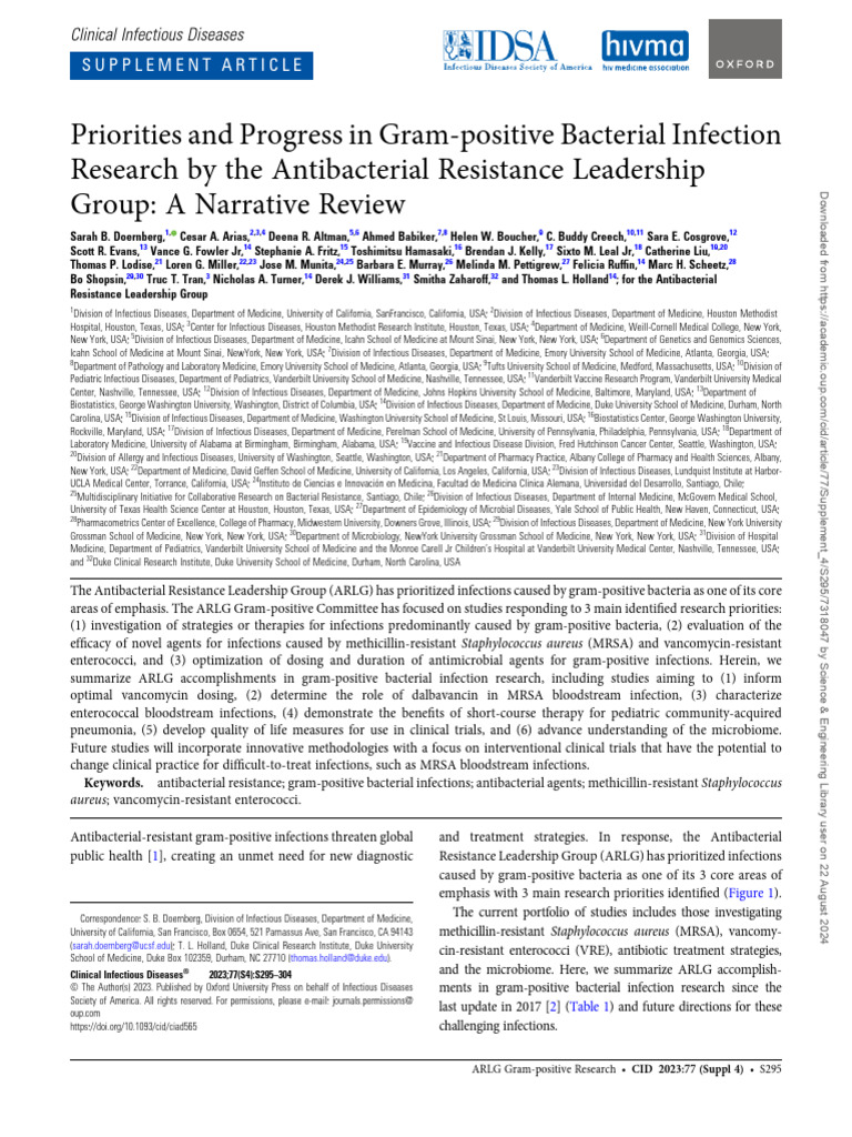 2023 IDSA Priorities and Progress in Gram-positive Bacterial Infection ...