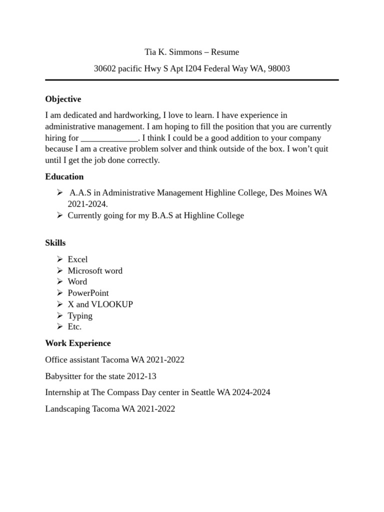 Tia K. Simmons - Administrative Resume | PDF