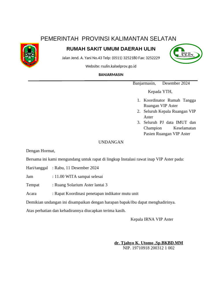 Undangan Rapat IMUT Unit | PDF