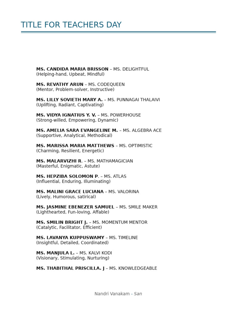 TITLE FOR TEACHERS DAY | PDF