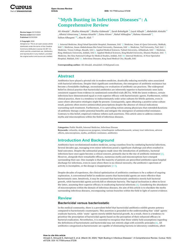 'Myth Busting in Infectious Diseases'' A Comprehensive Review - Cureus ...