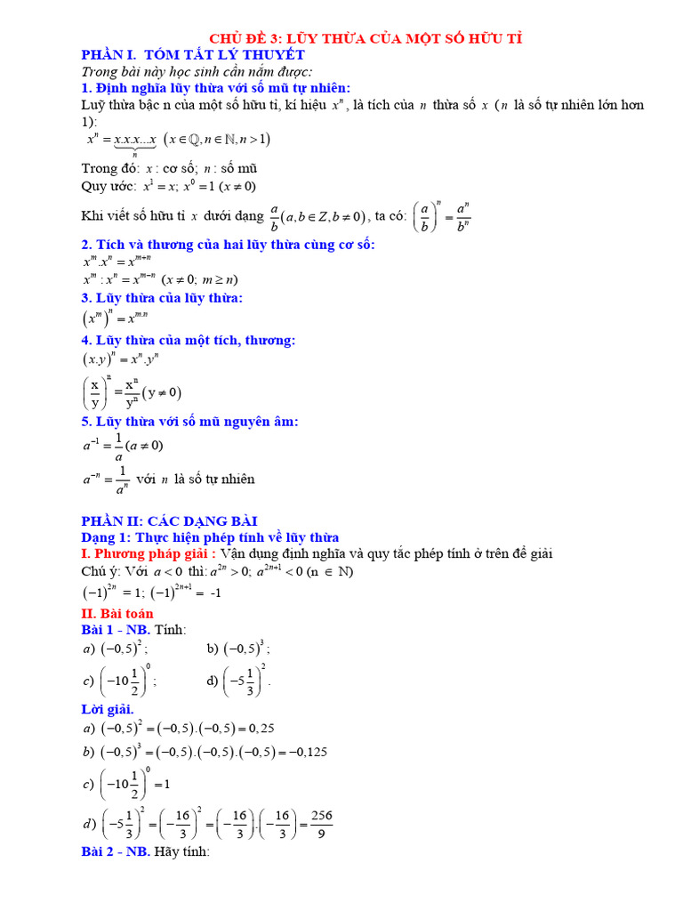 Thcs Pdfchuyen de Luy Thua Cua Mot So Huu Ti Toan 7 PDF | PDF