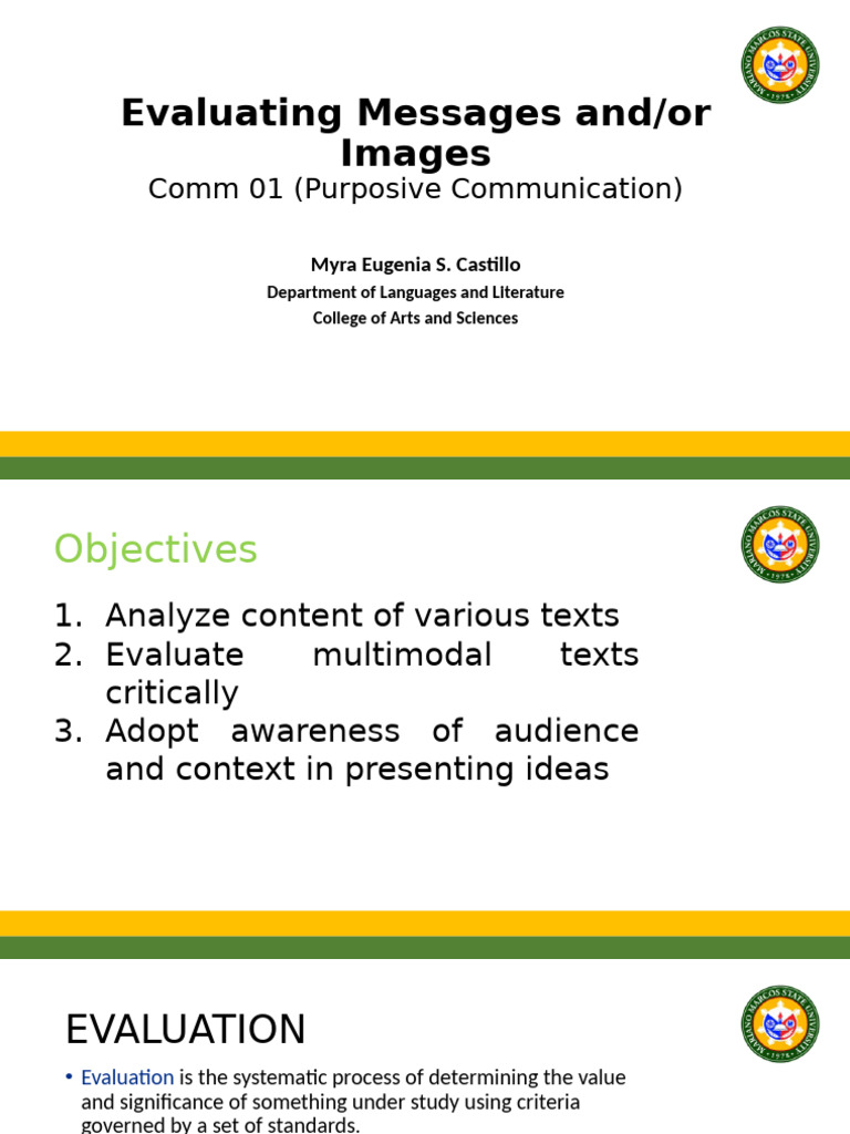 3.0 Evaluating Messages | PDF | Evaluation | Information