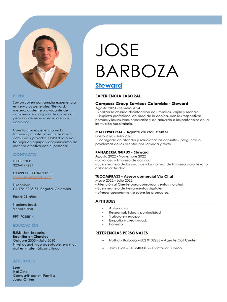 CV - Jose Barboza - Steward | PDF | Centro de llamadas