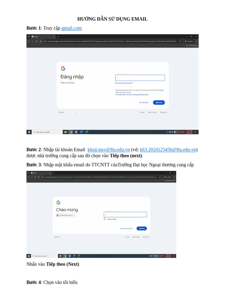 Hướng dẫn đăng nhập email FTU | PDF