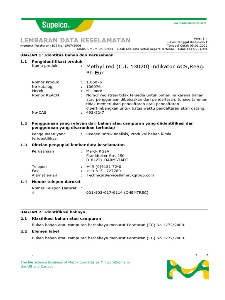 MSDS - 1.06076 - Methyl Red | PDF