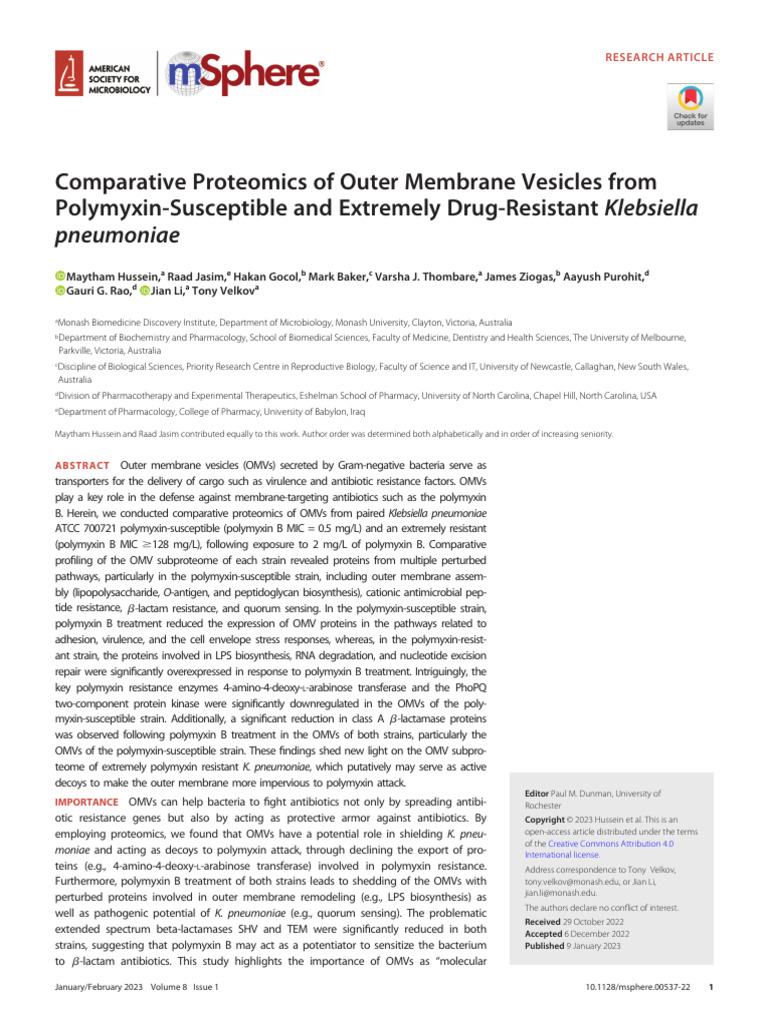 Comparative Proteomics of Outer Membrane Vesicles From | PDF ...