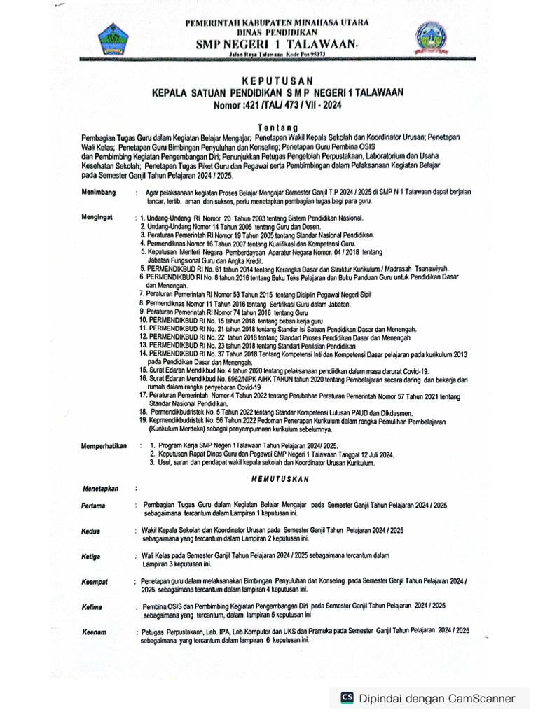 SK Pembagian Tugas Ganjil 20232024 | PDF