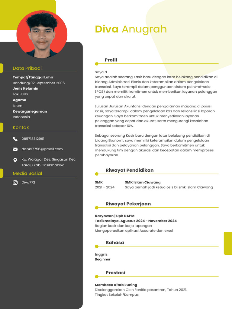 Contoh CV Admin Gudang dan Kasir | PDF