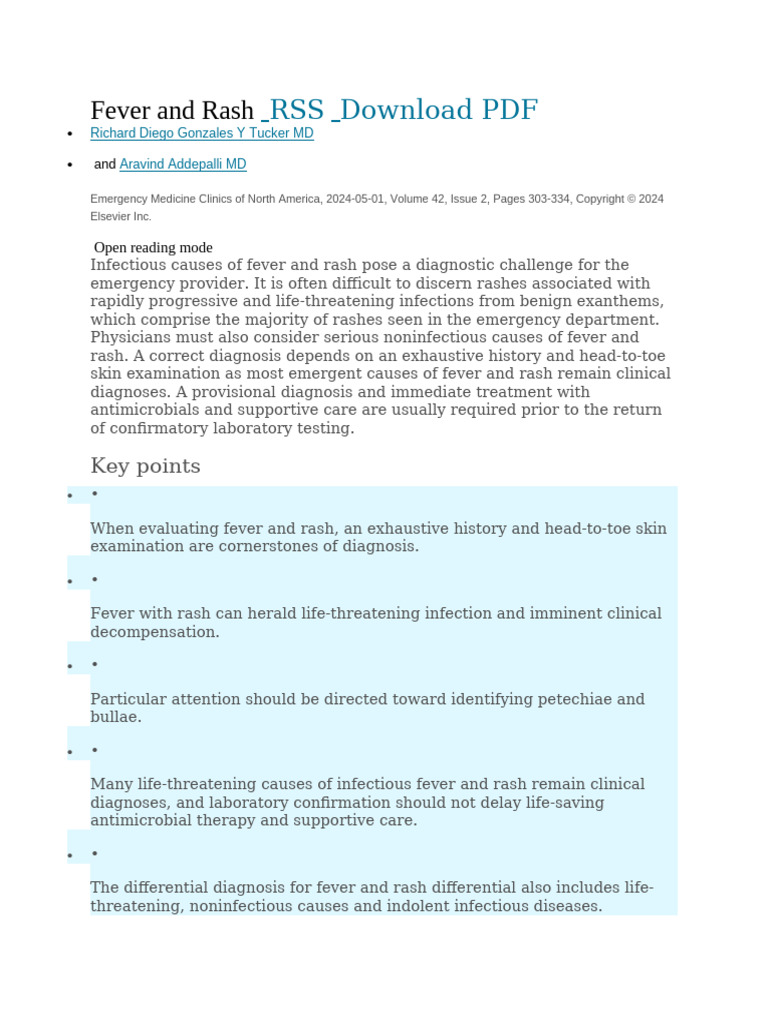 Fever and Rash 2024 | PDF | Zika Fever | Infection