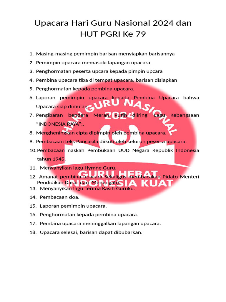 Susunan Upacara Hari Guru Nasional 2024 | PDF
