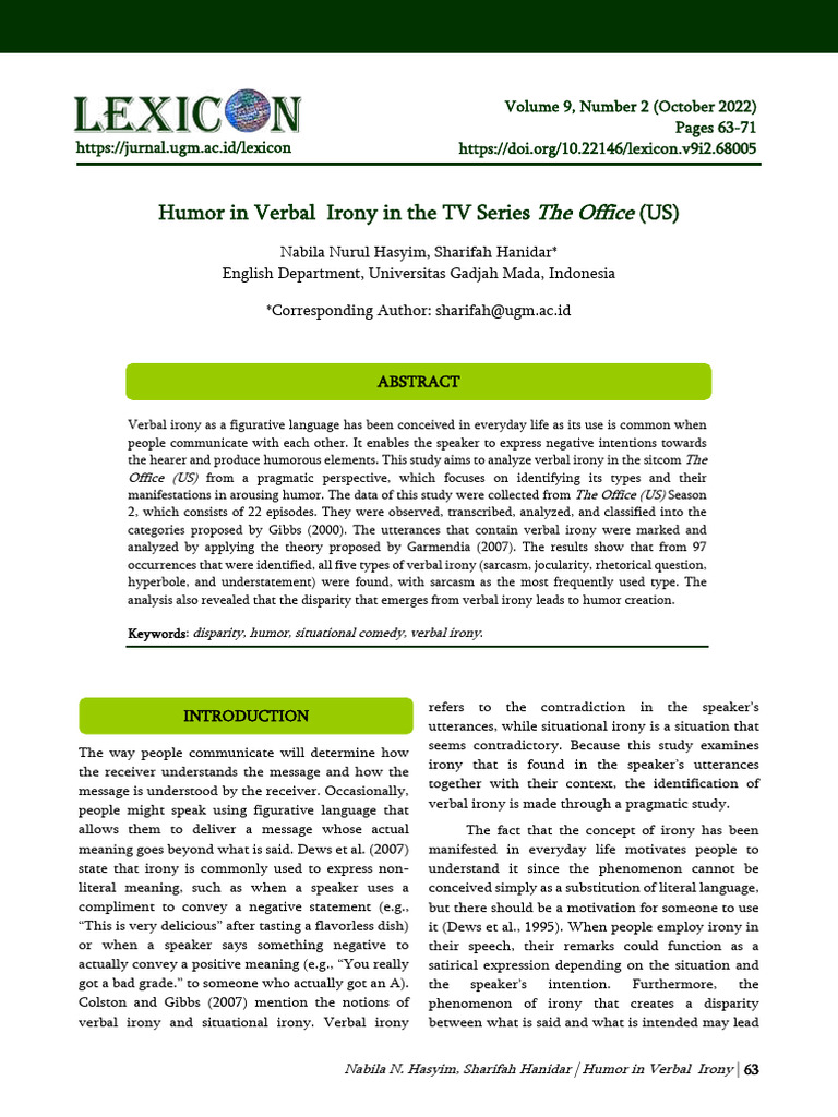 Humor in Verbal Irony in The Office | PDF | Irony | Humour