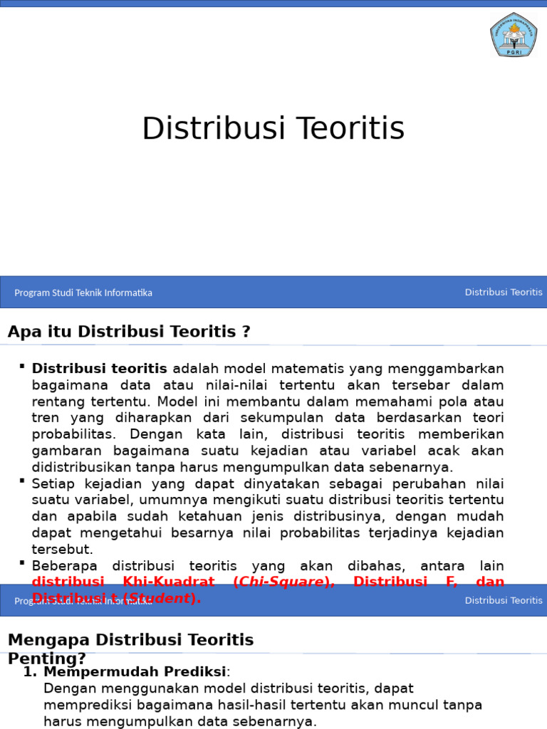 Pemahaman Distribusi Teoritis dalam Statistik | PDF