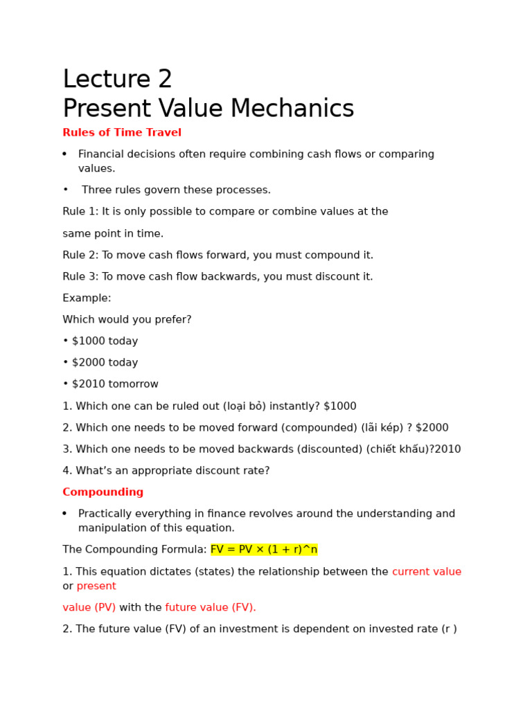 Lecture 2 | PDF | Present Value | Discounting