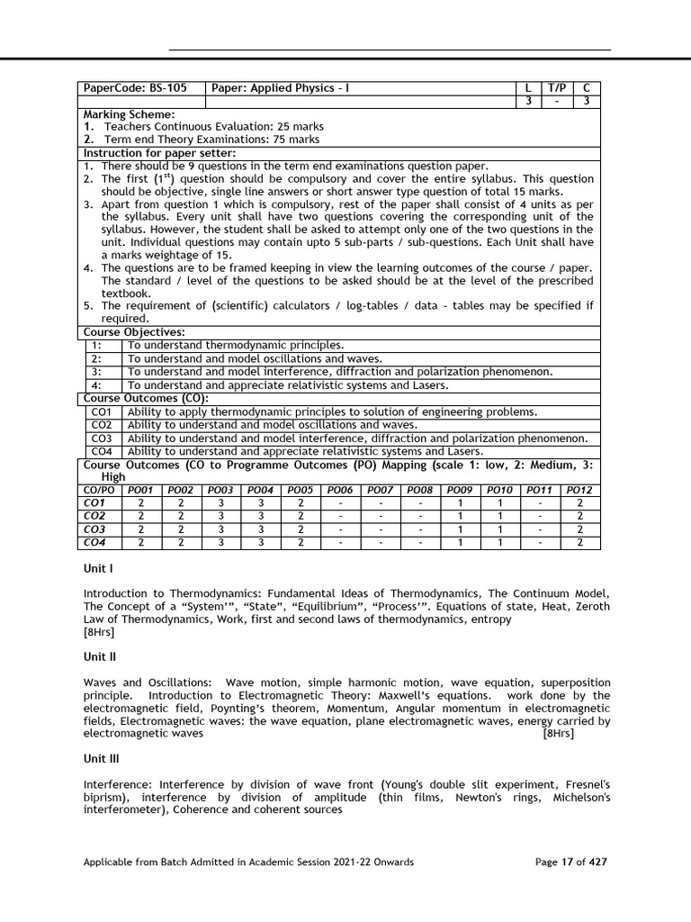 Applied Physics I: Course Guide | PDF | Waves | Diffraction