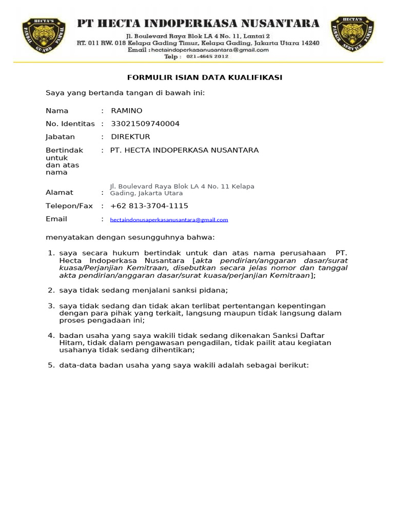 3c. FORMULIR ISIAN DATA KUALIFIKASI | PDF