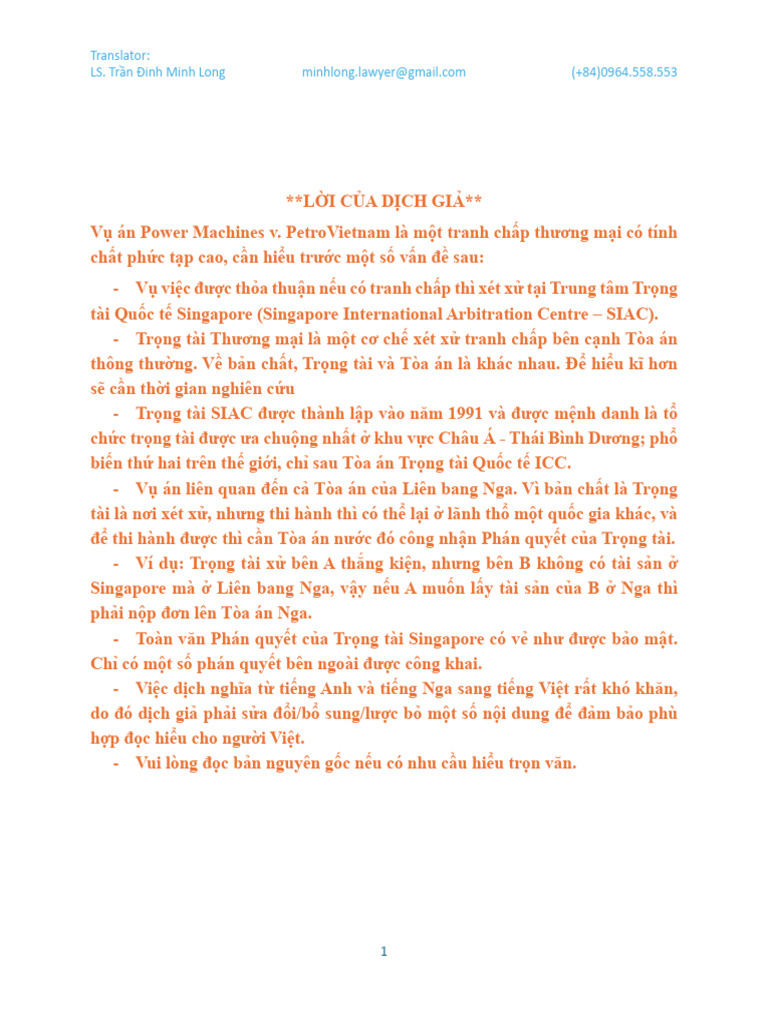 Một số phán quyết trong PowerMachines v. PetroVietnam | PDF