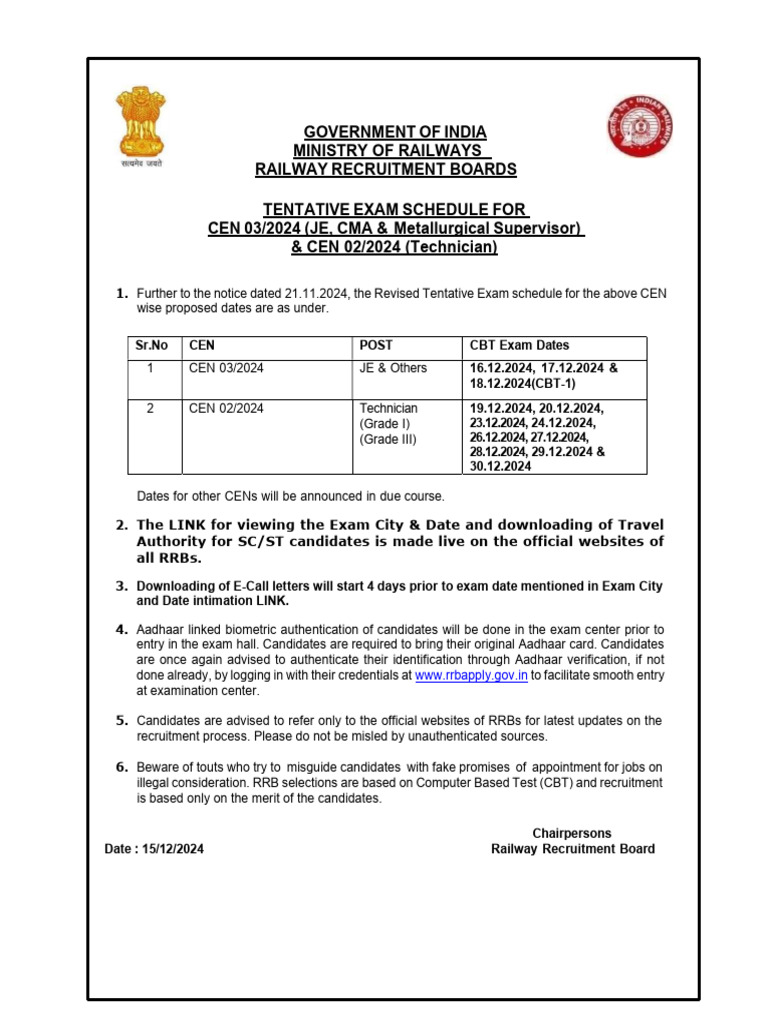 15 12 2024 TENTATIVE SCHEDULE NOTICE Combined | PDF