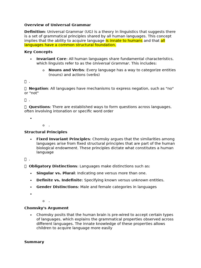 Universal Grammar | PDF | Language Acquisition | Noam Chomsky