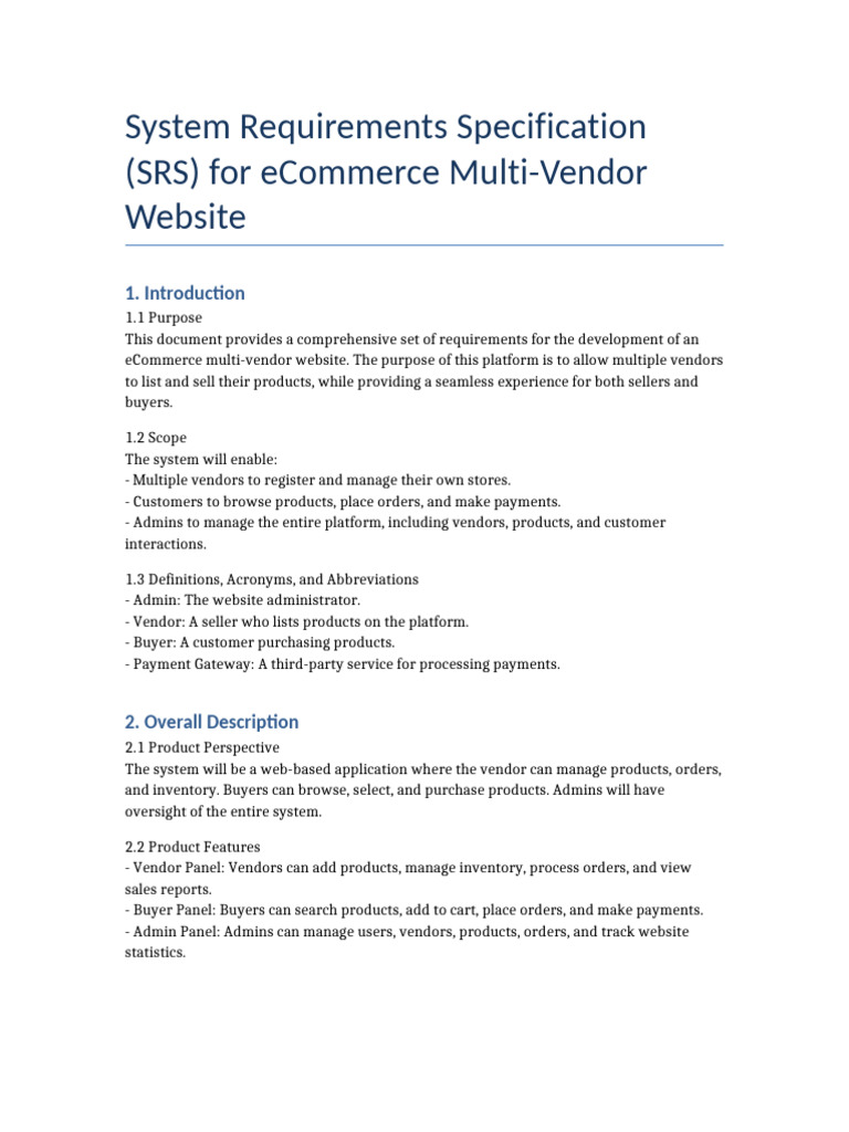 Ecommerce Multi Vendor Srs | PDF | Databases | Sales