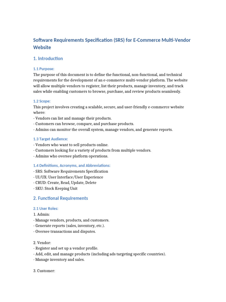 Ecommerce MultiVendor SRS | PDF | E Commerce | Computing