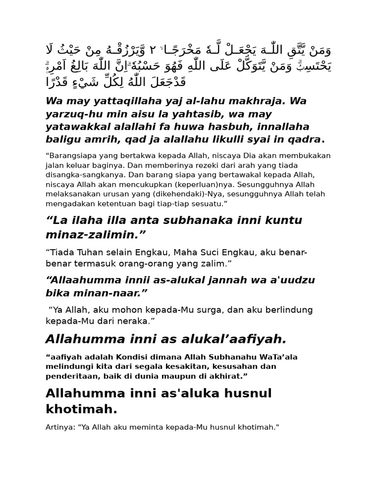 Doa untuk Husnul Khotimah dan Aafiyah | PDF