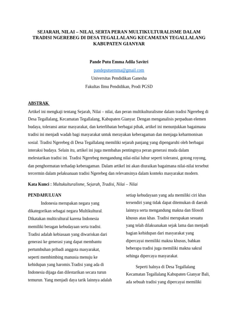 Sejarah, Nilai - Nilai Dan Peran Multikulturalisme Tradisi Ngerebeg Di Desa Tegallalang ...