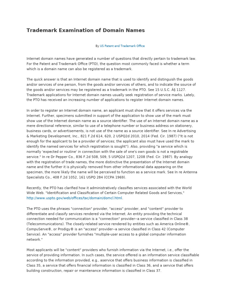 Trademark Examination of Domain Names | PDF | Trademark | United States ...