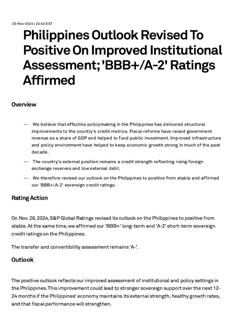 Philippines Credit Rating Outlook Positive | PDF | Government Budget ...