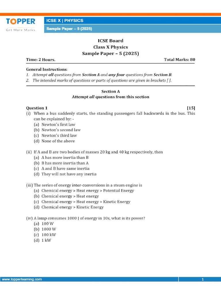 Sample Papers For ICSE Class 10 | PDF