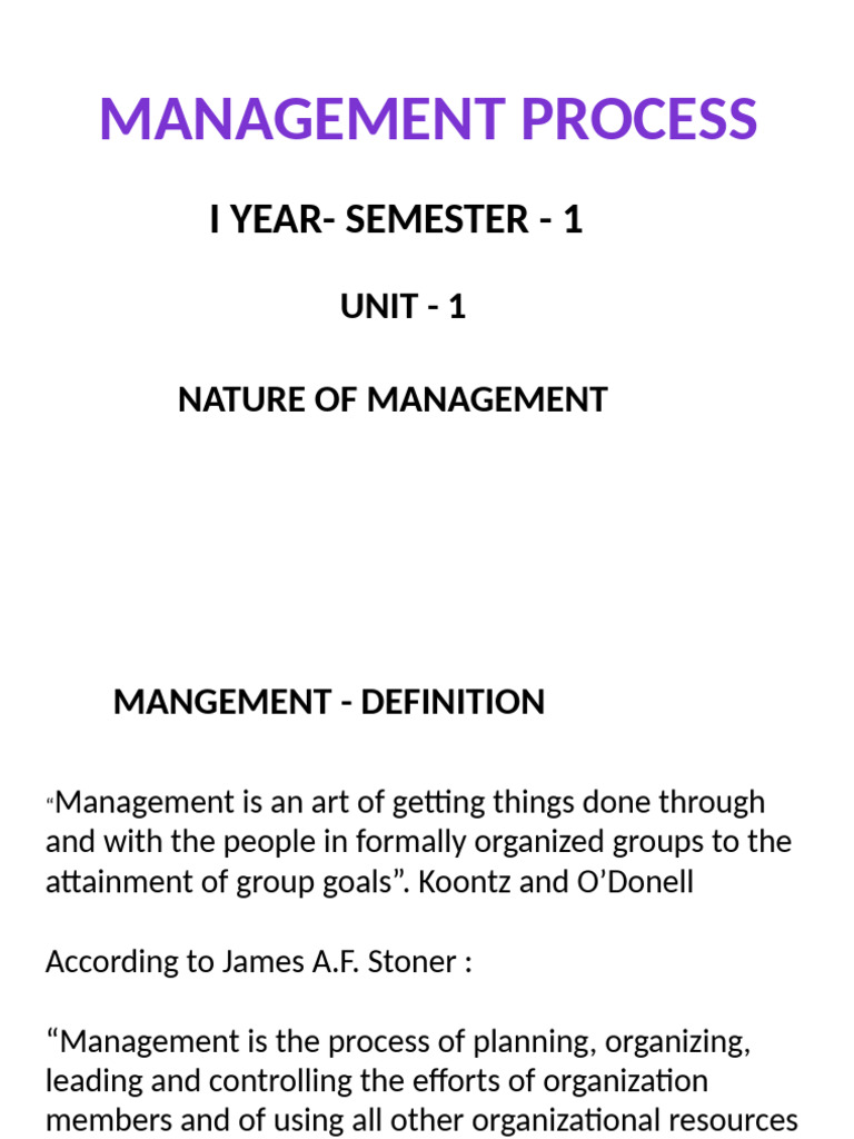 MP- UNIT 1 NATURE OF MANAGEMENT | PDF | Goal | Leadership